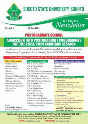 Sokoto State University Postgraduate Admission For 2023/2024 - Student ...